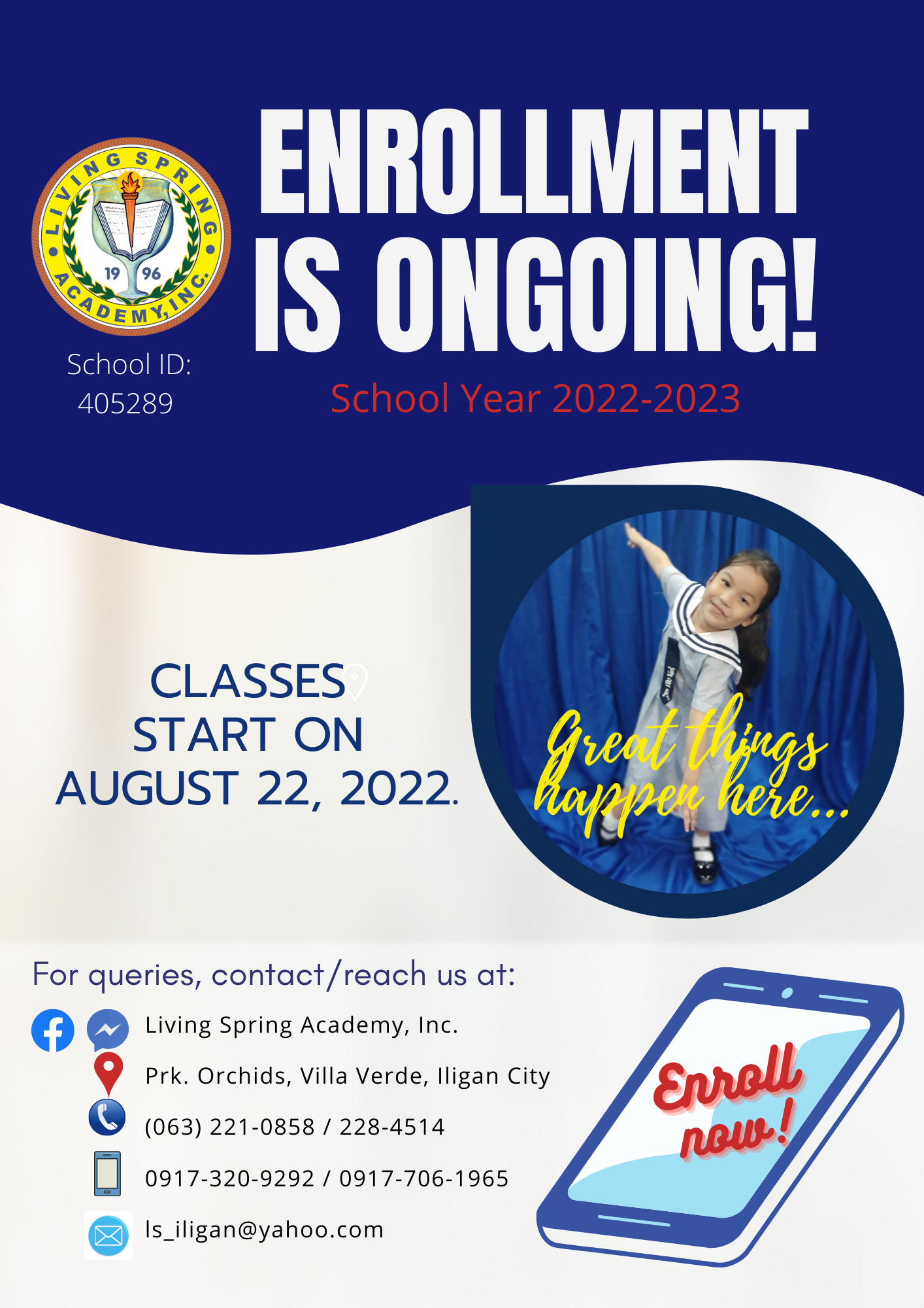 Enrollment S.Y. 2022 - 2023 - Living Spring Academy